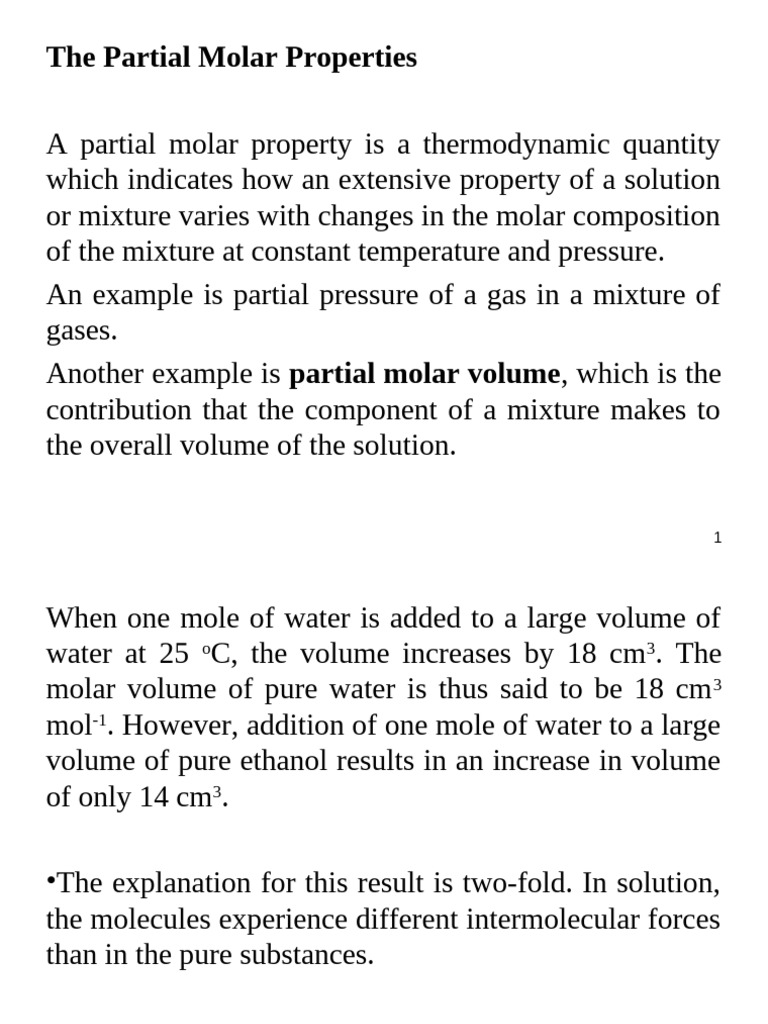 CHM 315 - Partial Molar Properties | PDF