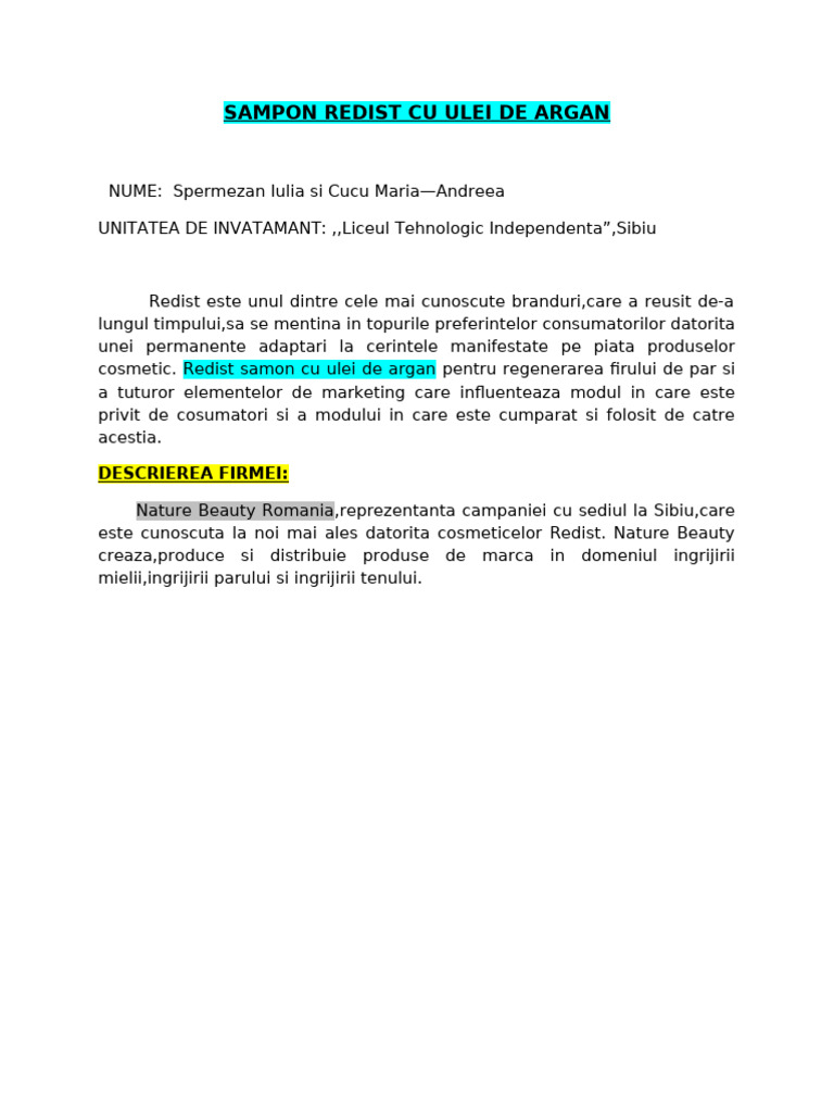 Sampon Redist Cu Ulei de Argan | PDF