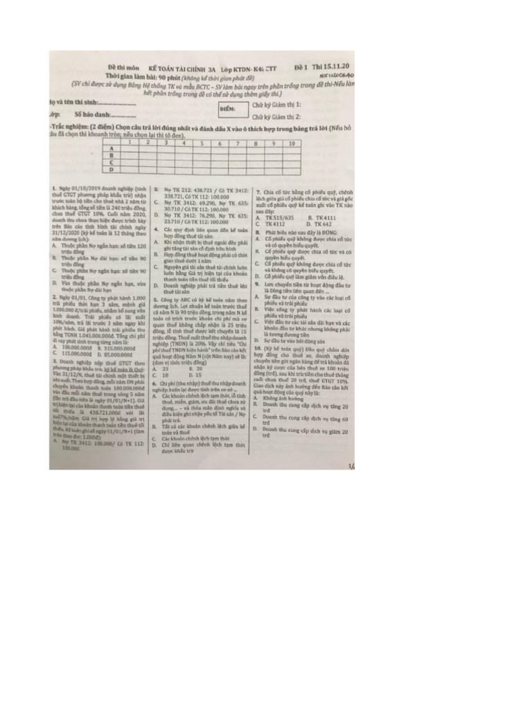 Bài ôn tập KTTC3 | PDF