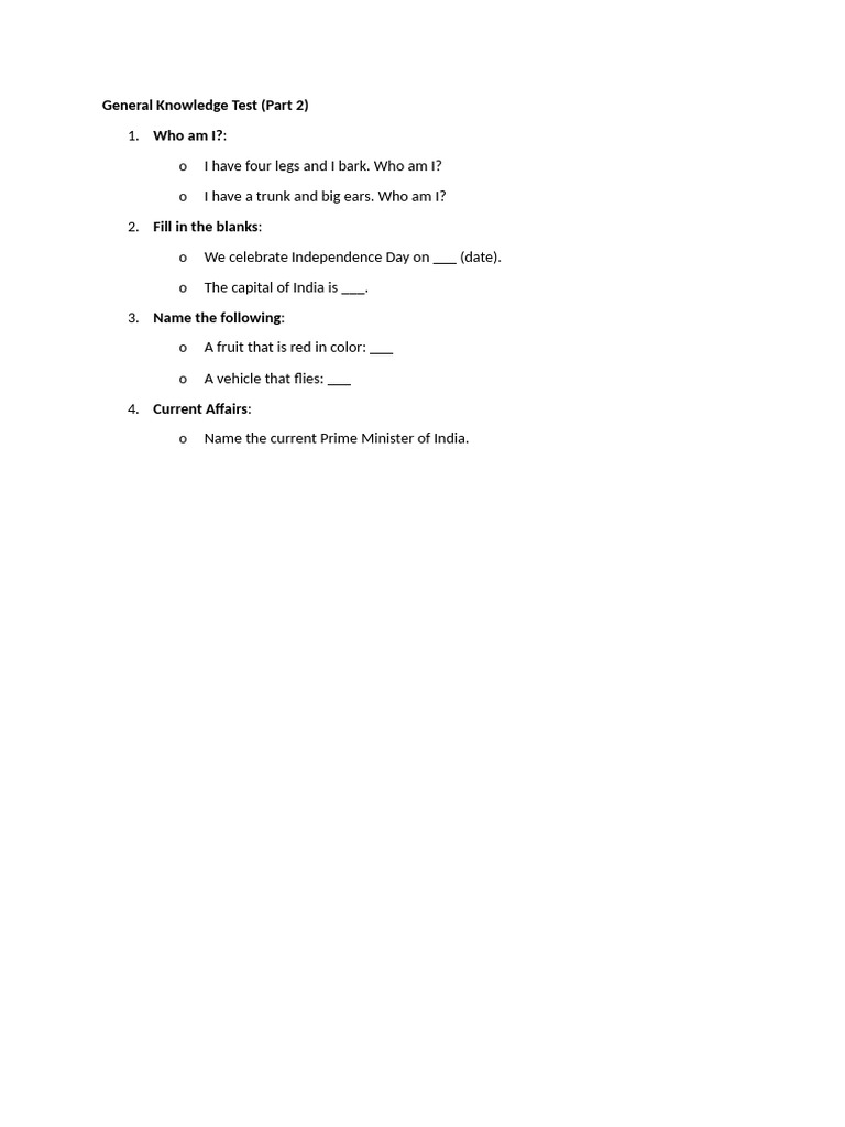 General Knowledge Class 2 Notes | PDF | Foreign Language Studies