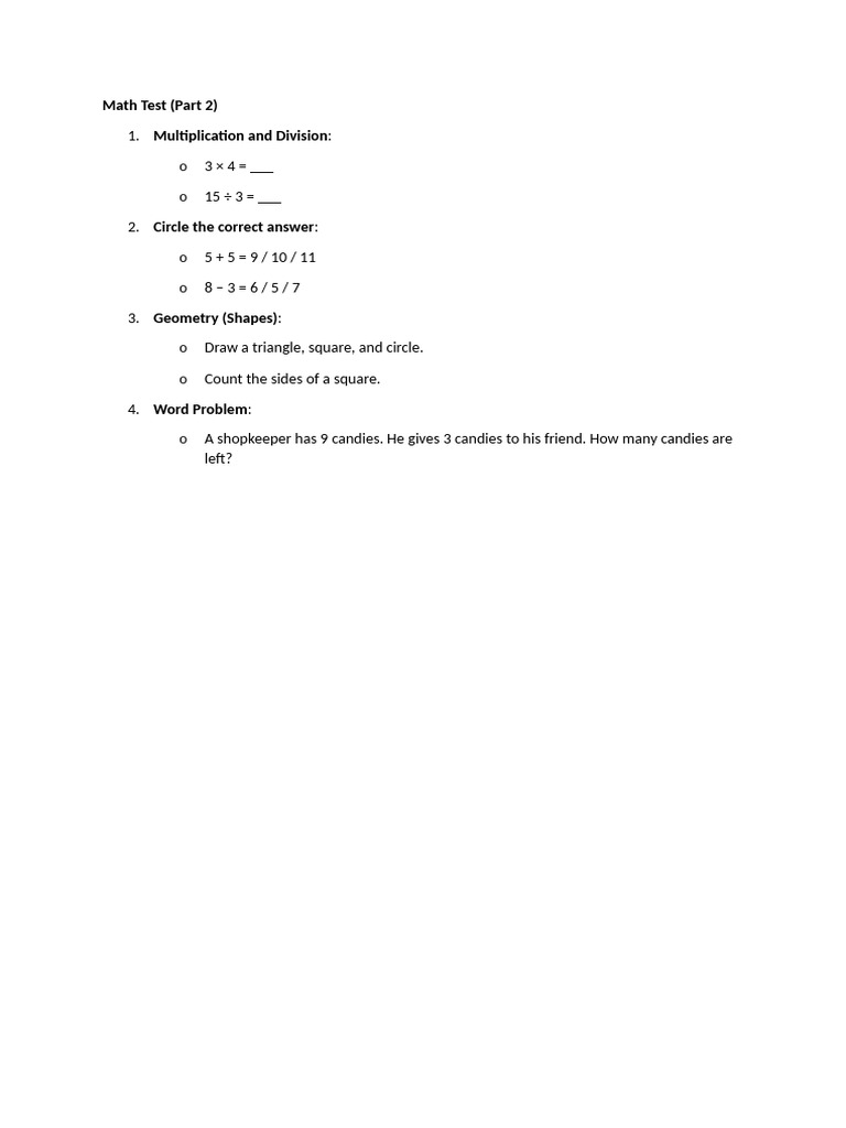 Math Test Class 2 Notes -1 | PDF