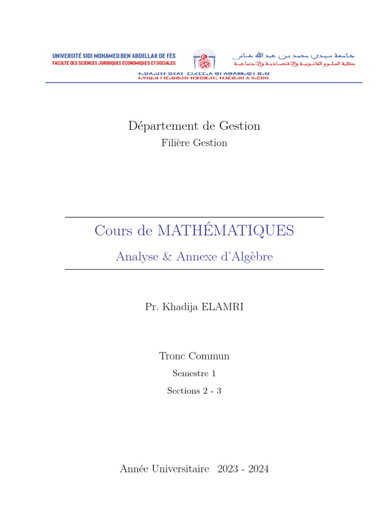 Cours de Mathématiques - S1 | PDF