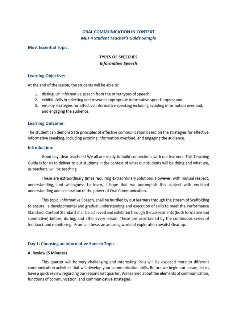 Part 5. Sample Teaching Guide | PDF