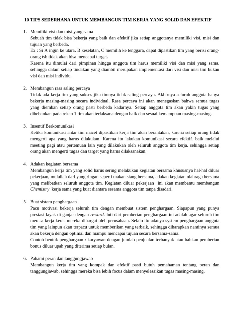 10 Tips Sederhana Untuk Membangun Tim Kerja Yang Solid Dan Efektif | PDF