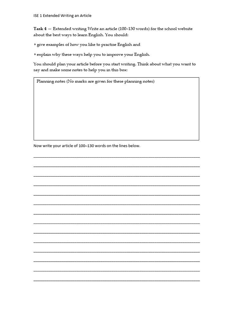 Trinity ISE 1 Task 4 Extended writing practice ARTICLE | PDF