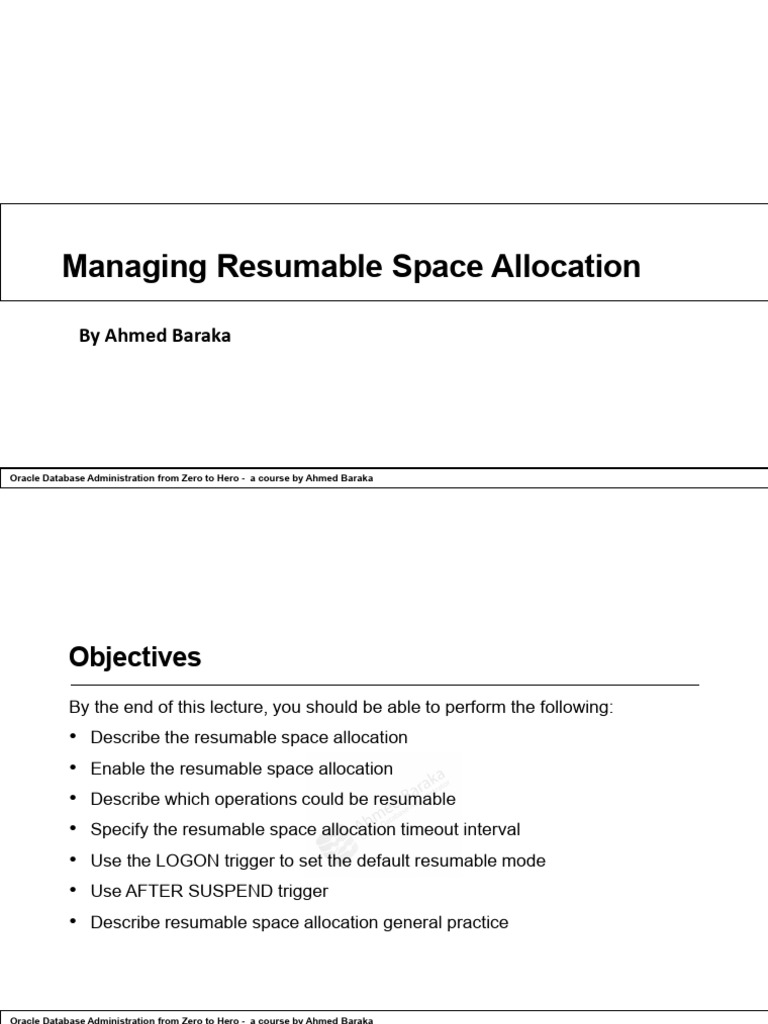 Managing Resumable Space Allocation | PDF