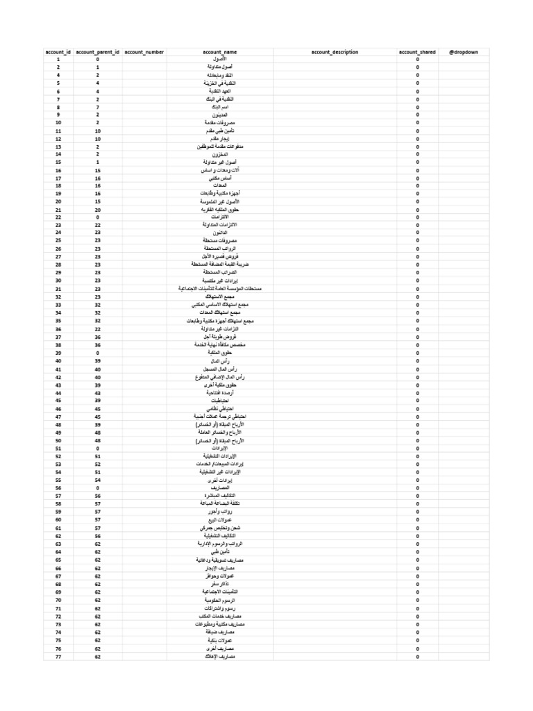 Chart of Accounts - Shared - Arabic | PDF