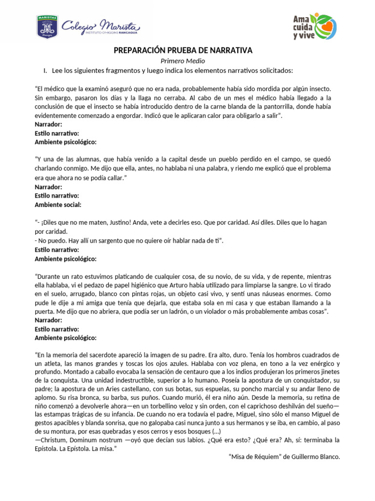 Preparacion Prueba Narrativa | PDF