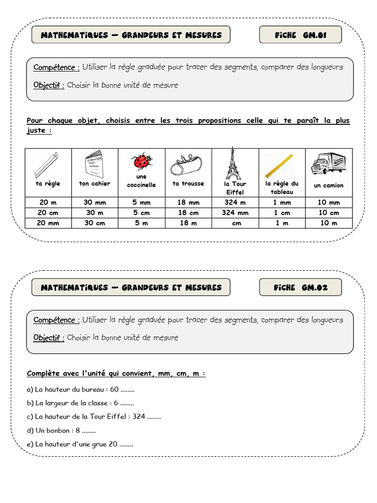01 Fiches Mesures Longueurs | PDF