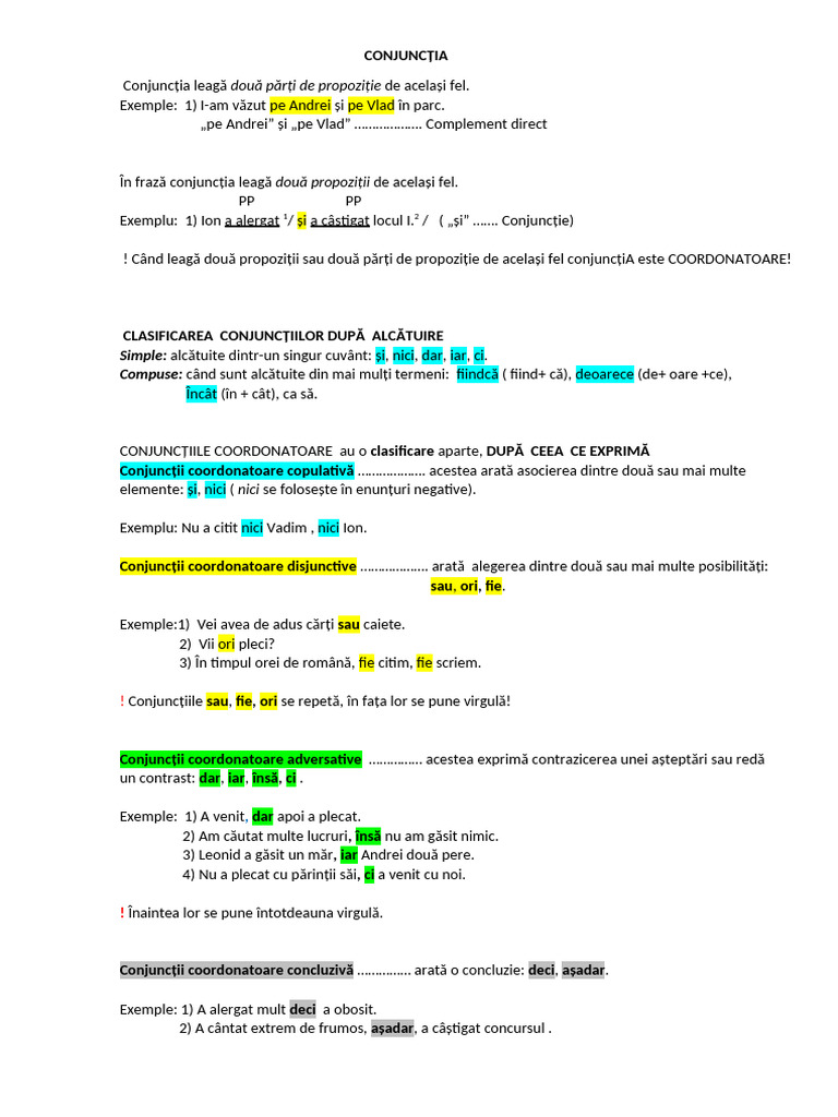 Cl. A IX-a. CONJUNCȚIILE COORDONATOARE. | PDF