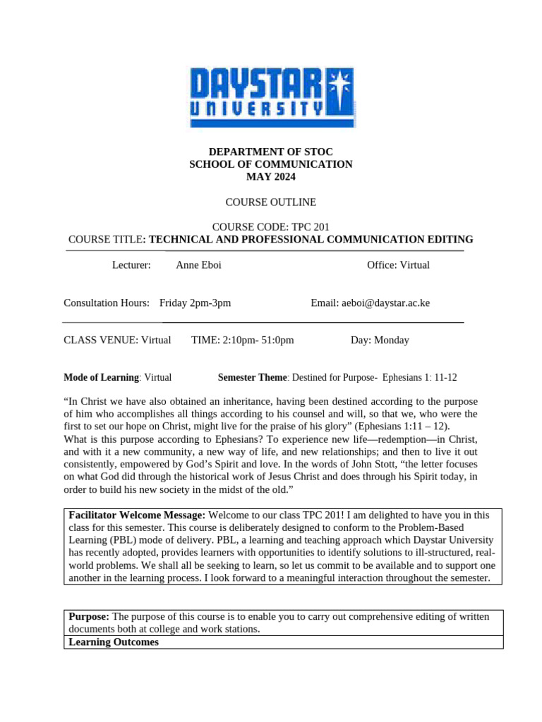 TPC 201 Course Outline | PDF