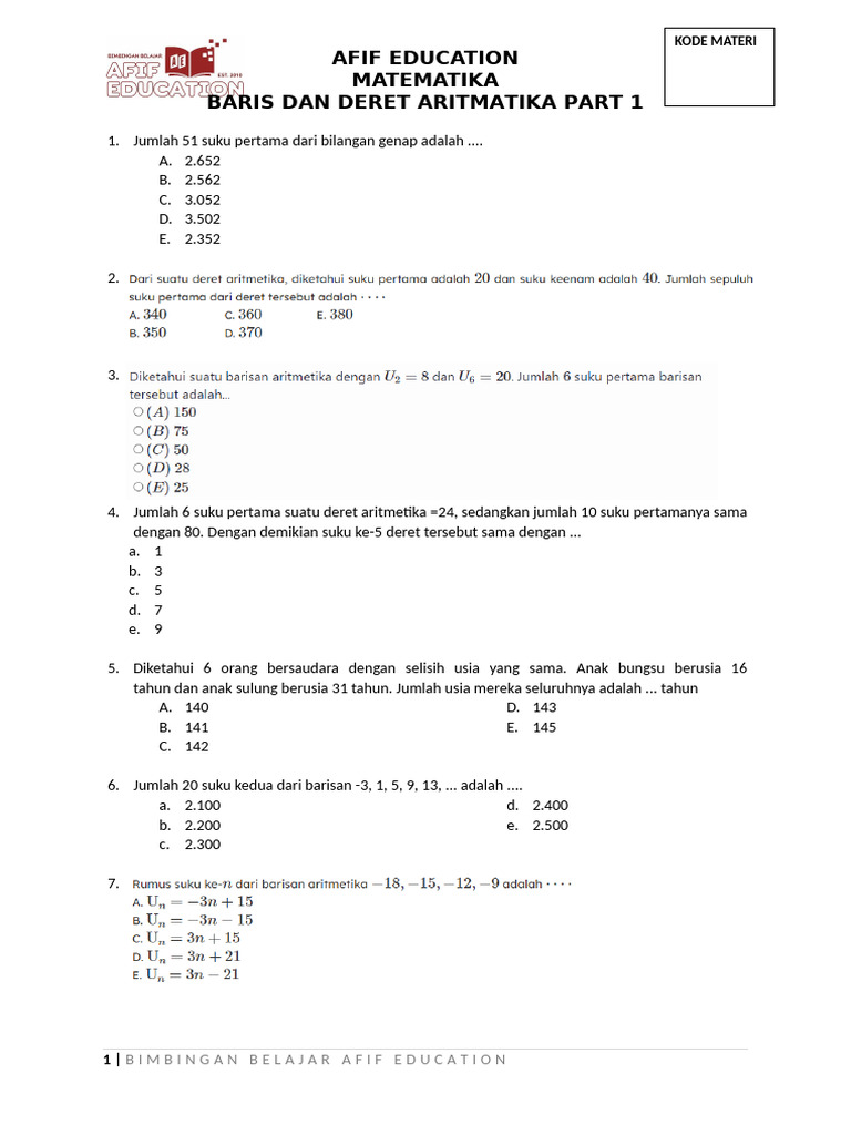 BARIS DAN DERET ARITMATIKA PART 1 | PDF