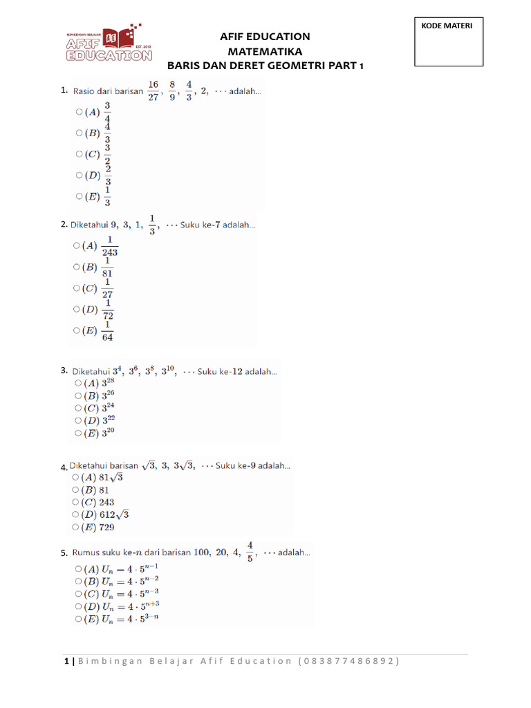 Baris dan deret geometri part 1 | PDF