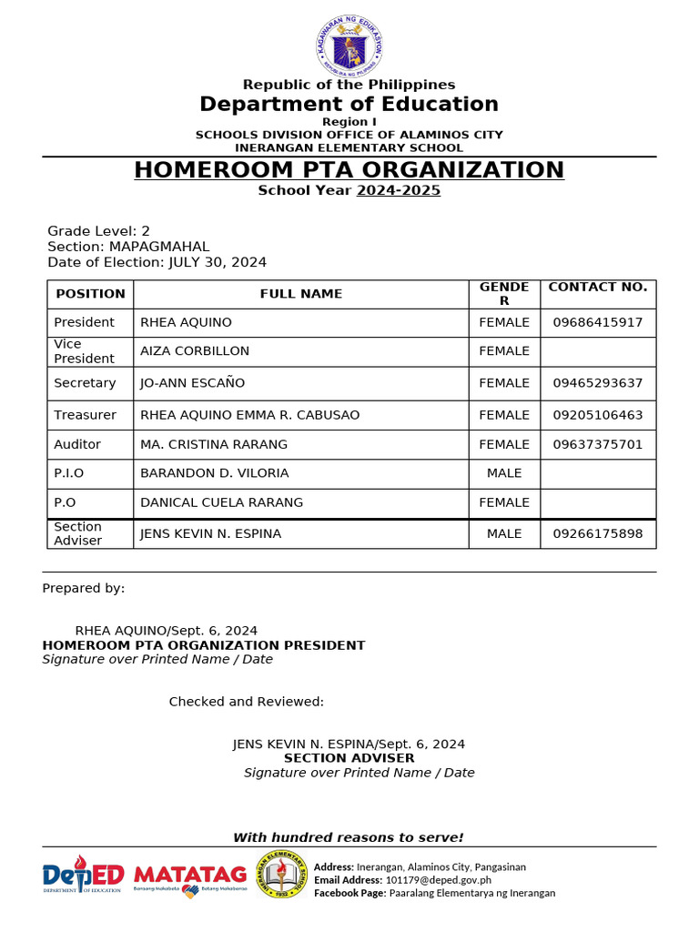 Homeroom Class Organization Grade 2-Mapagmahal | PDF