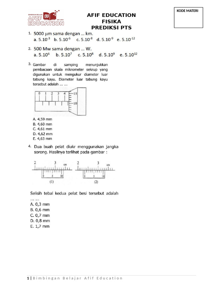 Prediksi PTS Fisika (Besaran, Satuan, Dimensi, Pengukuran Dan Angka ...
