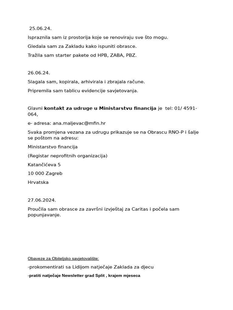 Dnevnik Rada 25.-27. Lipnja | PDF