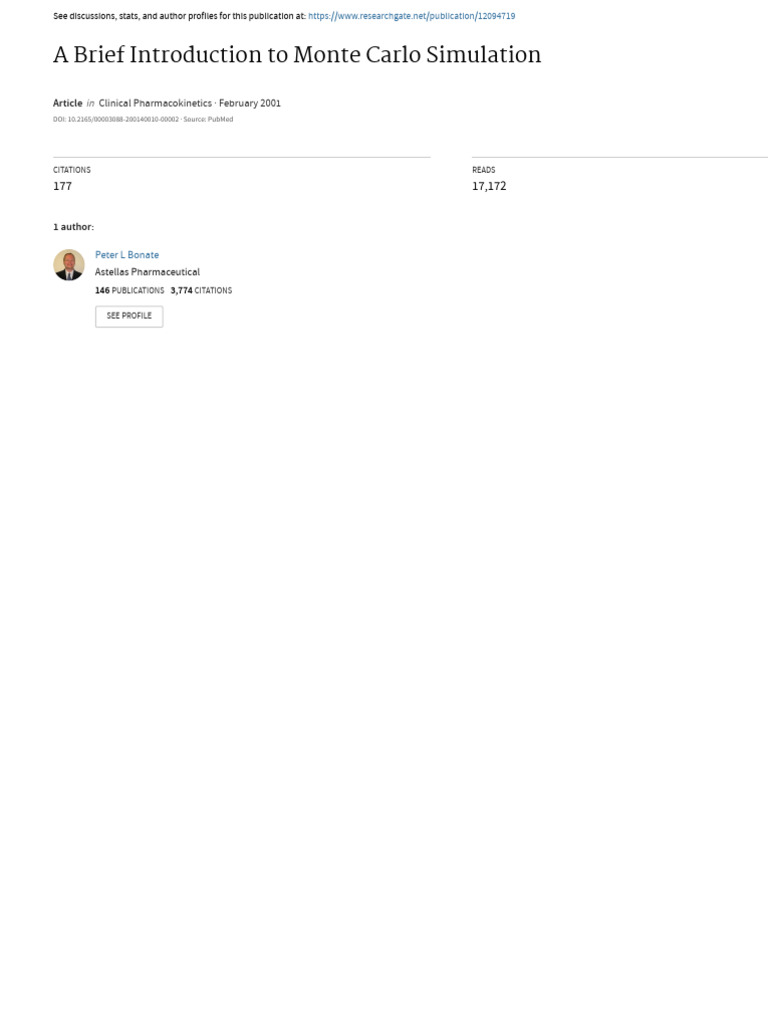 Introduction to Monte Carlo Simulation Peter L Bonate | PDF