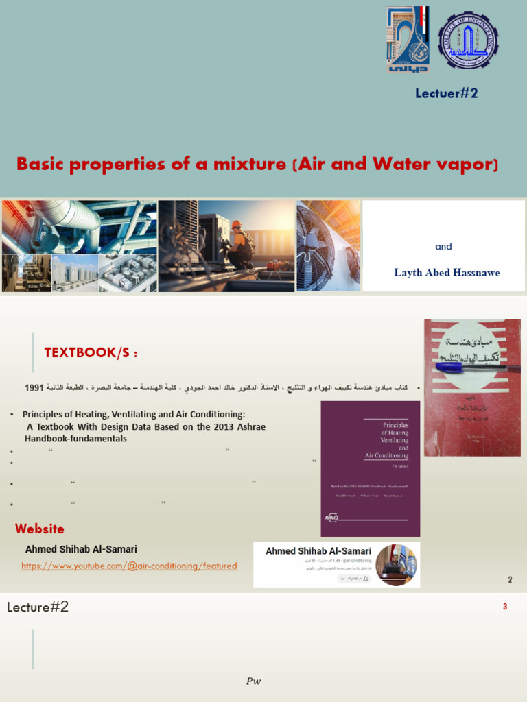 Basic Properties of A Mixture (Air and Water Vapor) : Lectuer#2 | PDF