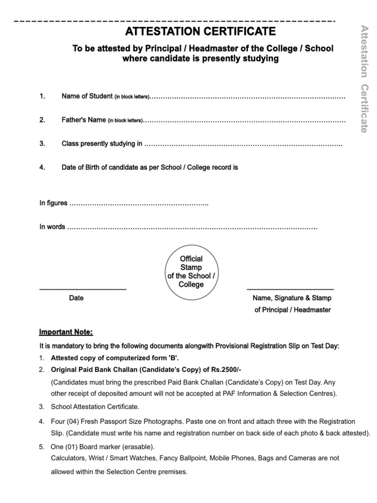 AttestationCertificate PAF Lower Topa | PDF