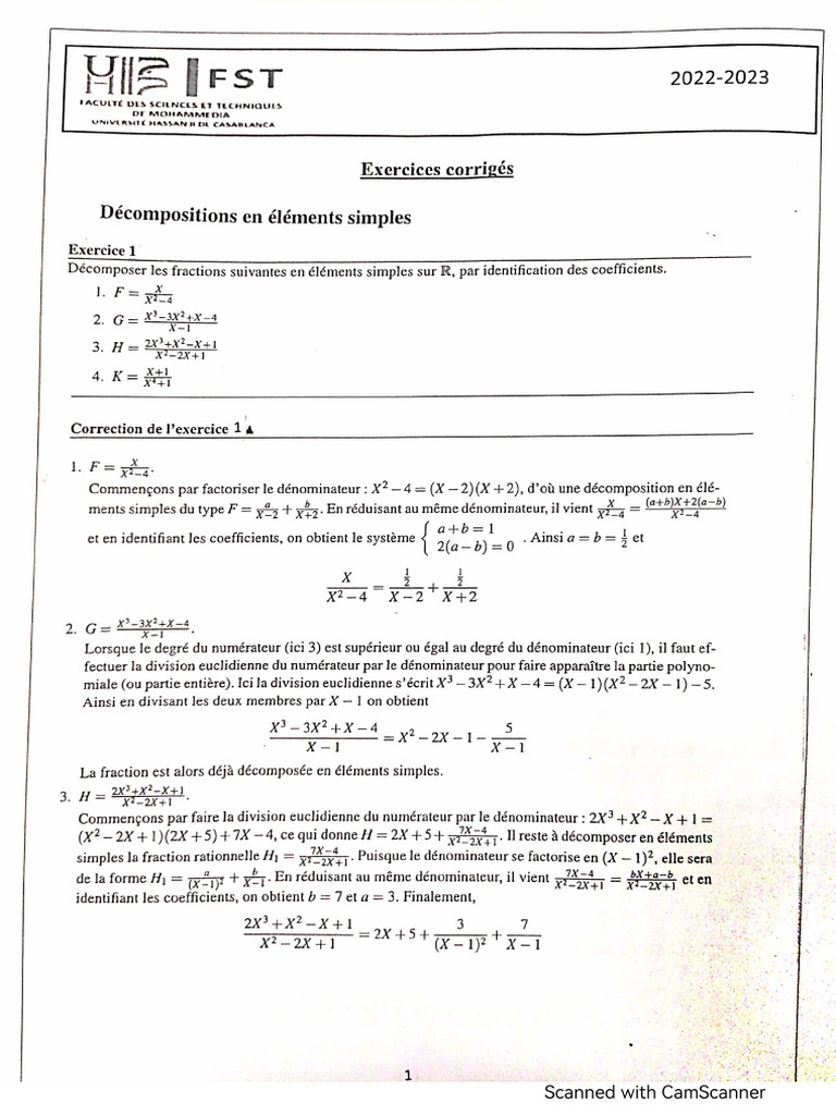 Exercices Corrigés Décomposition en Éléments Simples | PDF