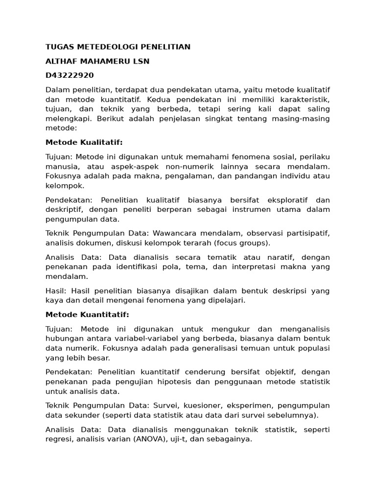 Tugas Metedeologi Althaf MLSN | PDF