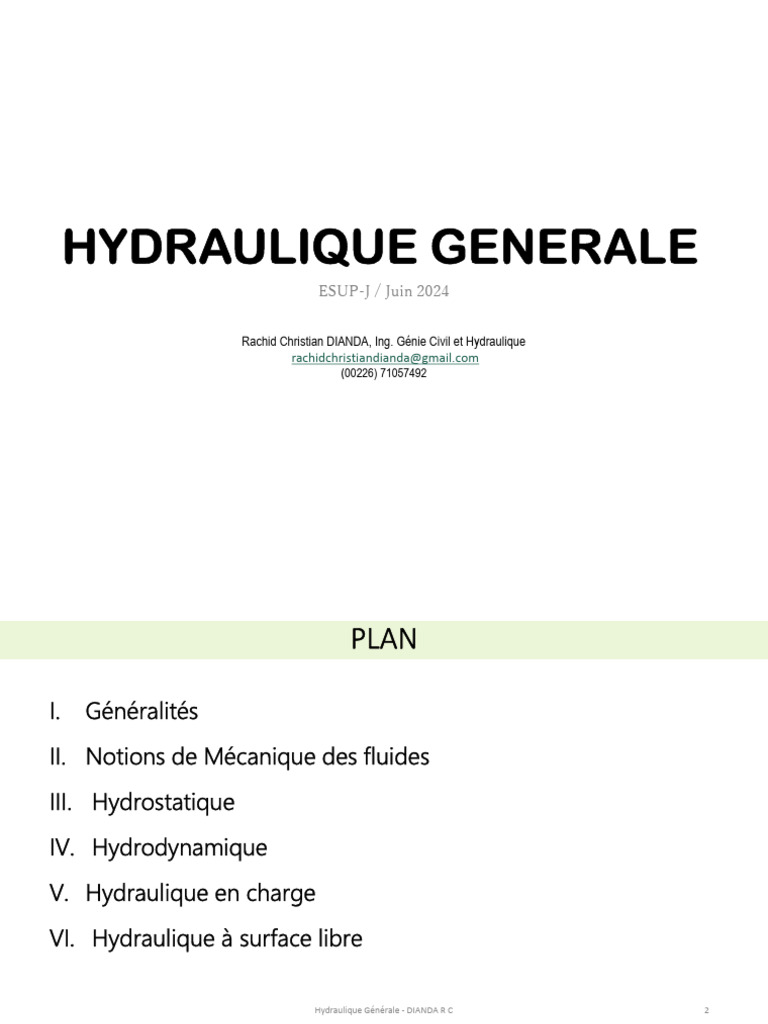 Cours Hydraulique Générale BTP 2B - ESUPJ Juin 2024 | PDF