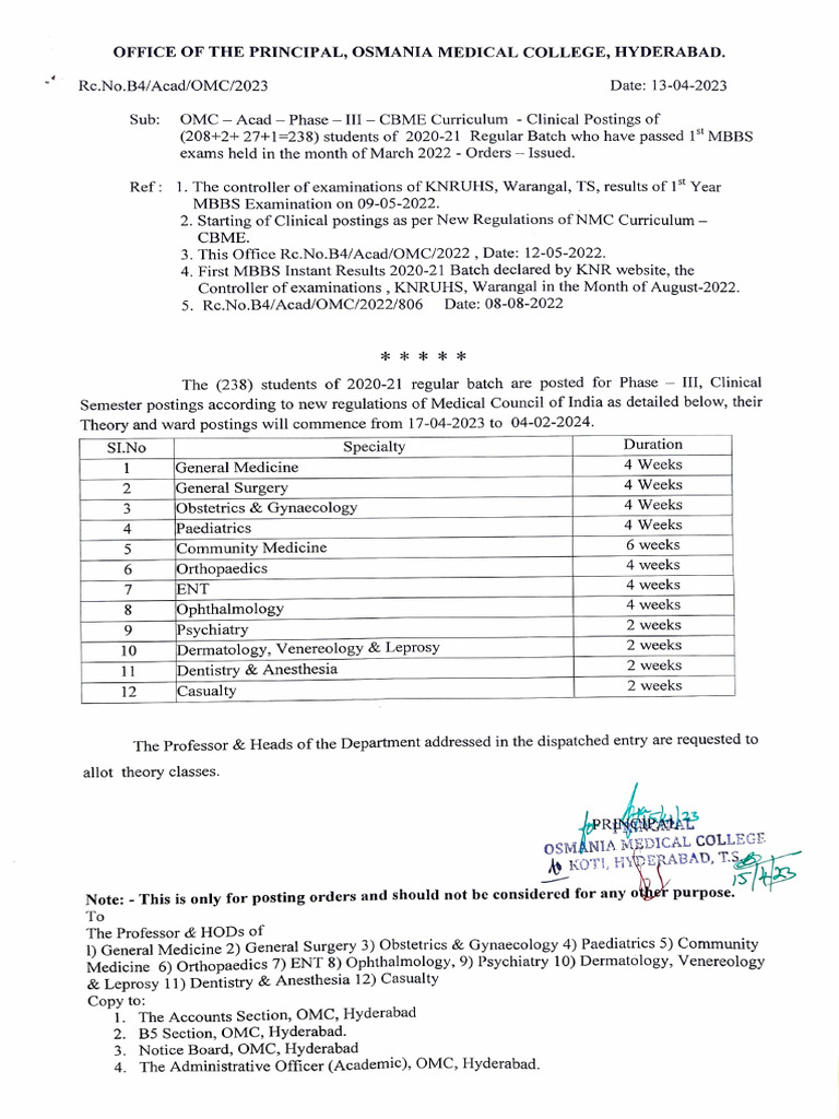 Phase III Clinical Postings and Theory Time Table of 2020 21 Regular | PDF | Medical School ...