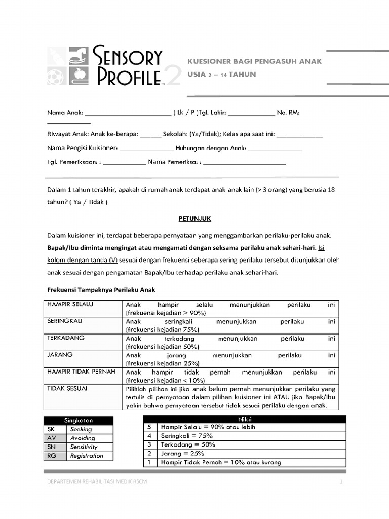 SENSORY PROFILE 2 usia 3-14 tahun BW print | PDF