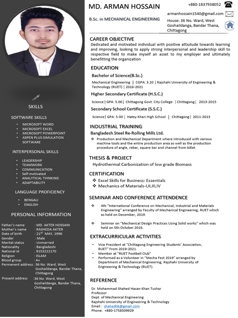 CURRICULUM VITAE of MD. ARMAN HOSSAIN | PDF