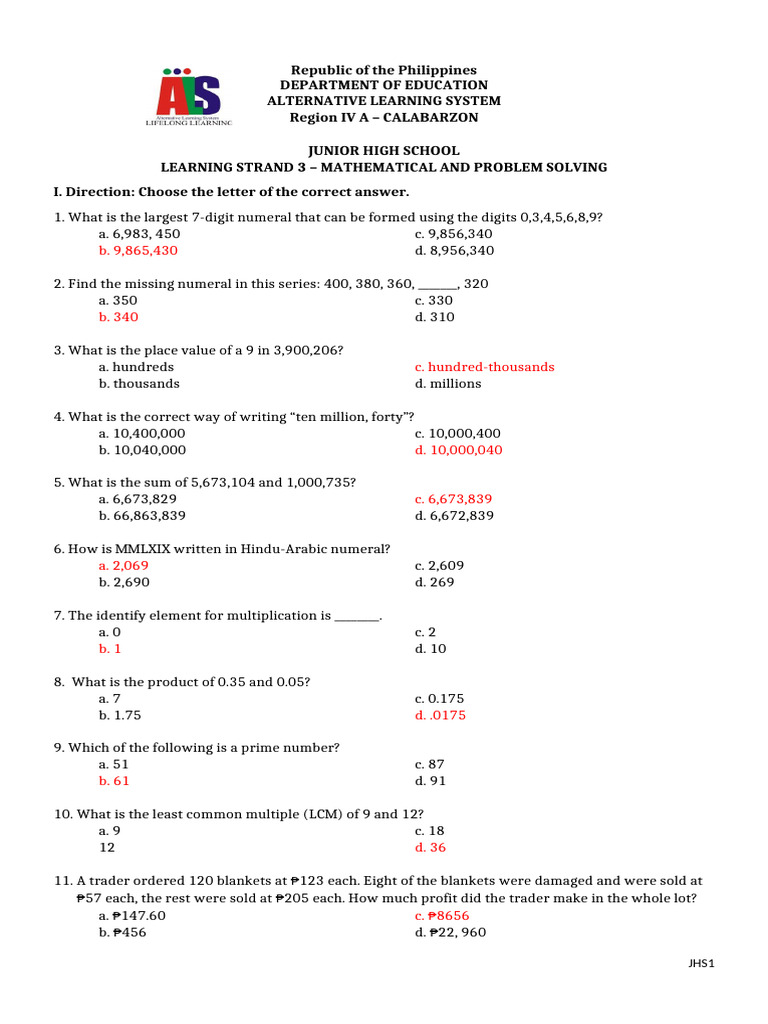 LS 3 Mathematical and Problem Solving | PDF