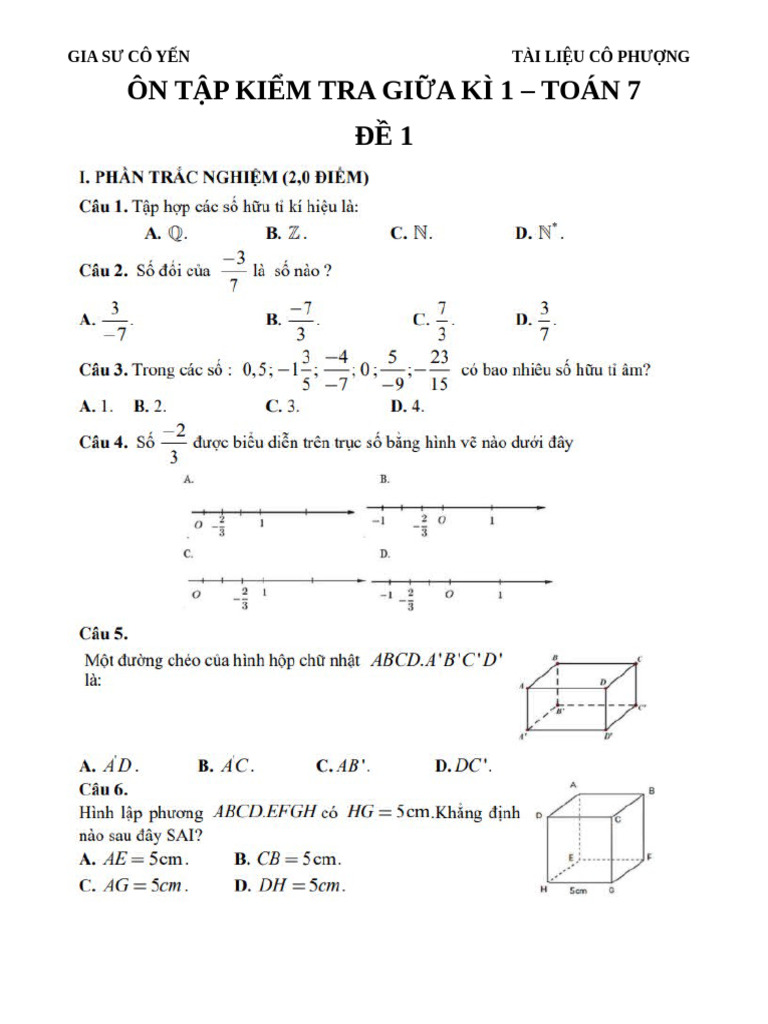 16 Đề Ôn Tập Gk1 Toán 7 | PDF