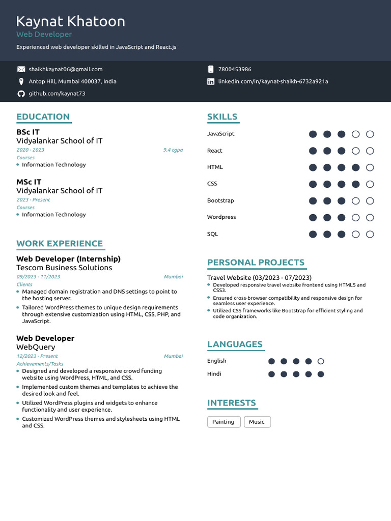 Kaynat's Resume-1 | PDF