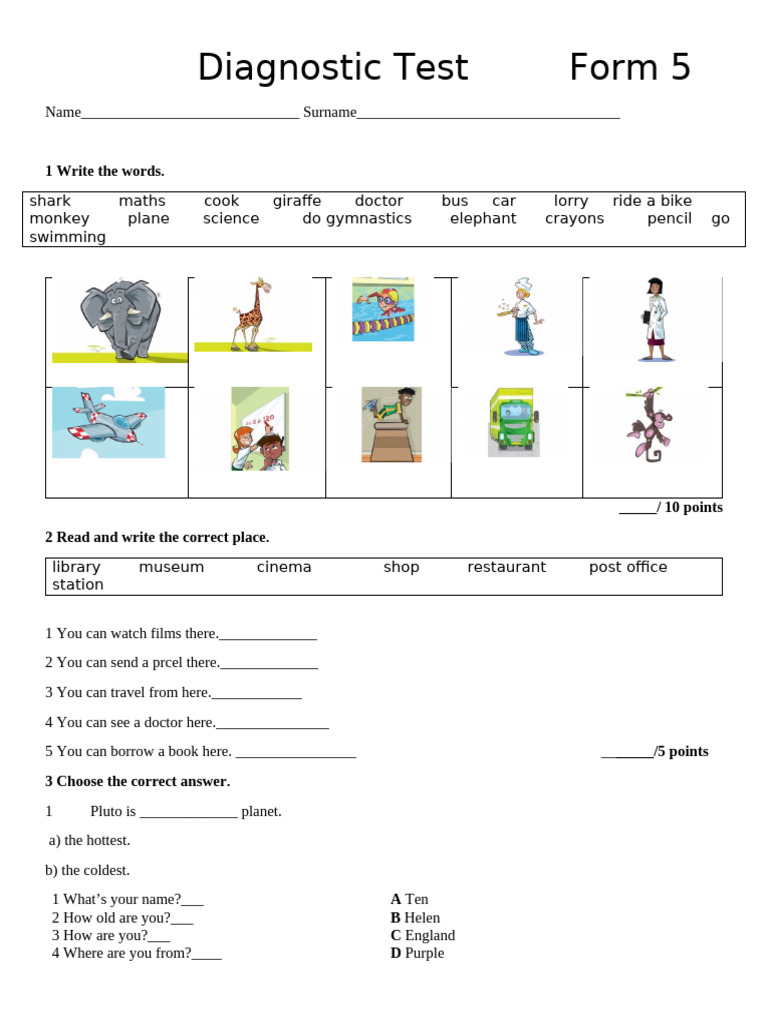 Diagnostic Test Form 5 | PDF