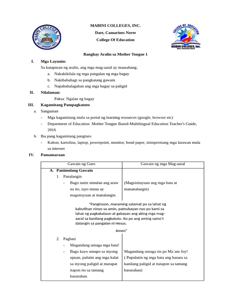 Detailed lesson plan in Mother Tongue- Moreno Millen Joy | PDF