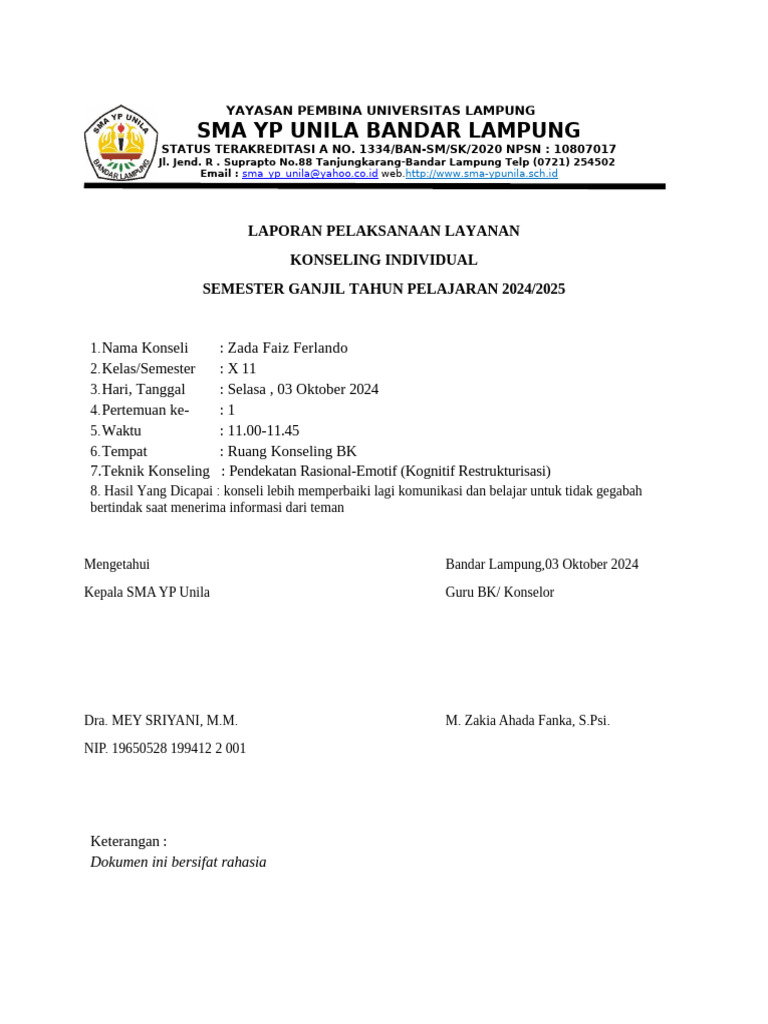 LPL Konseling Individu Zada Faiz Ferlando | PDF