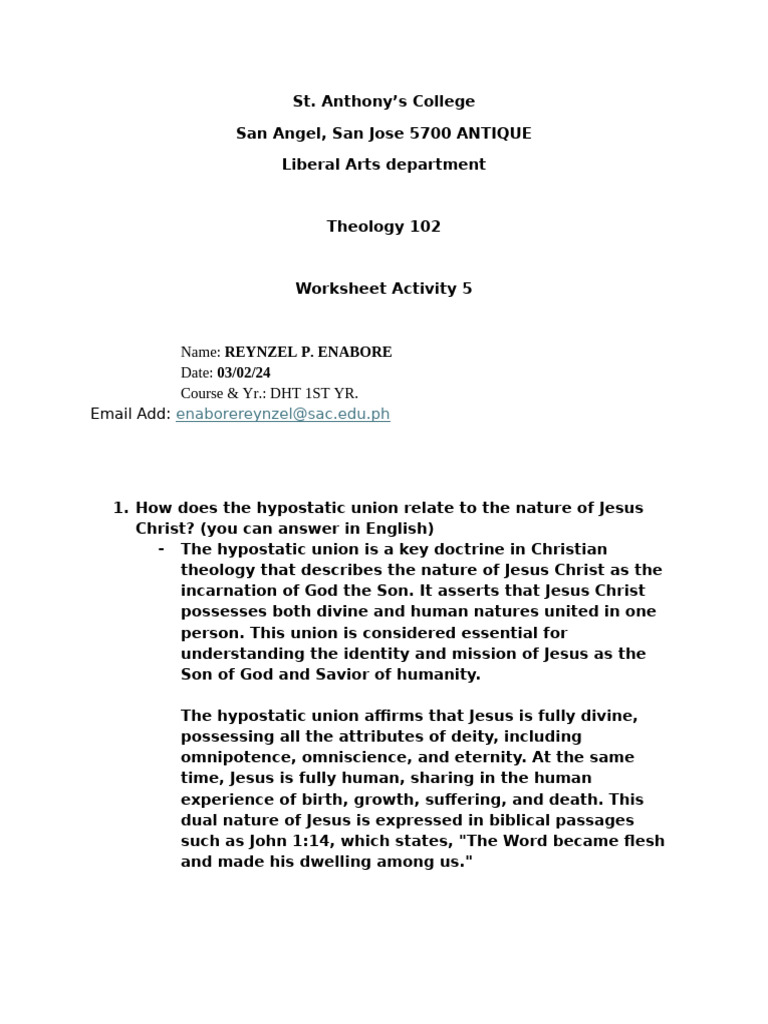 Theology Activity 5 | PDF