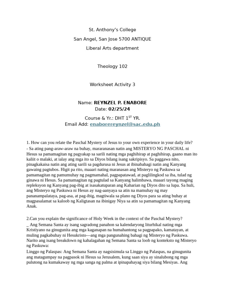 Theology Activity 3 | PDF