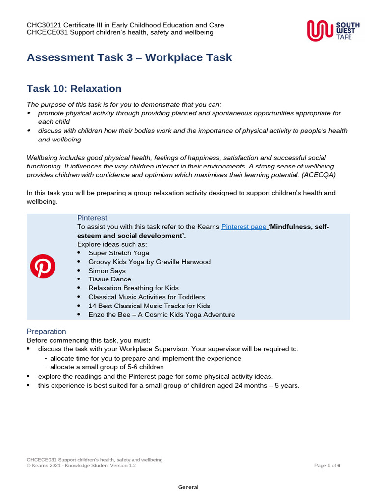 CHCECE031 Assessment Task 3 - TASK 2 | PDF