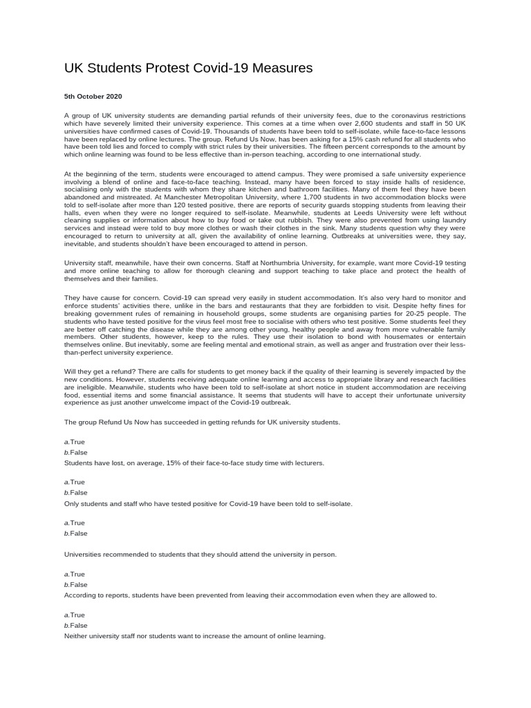 UK Students Protest Covid | PDF