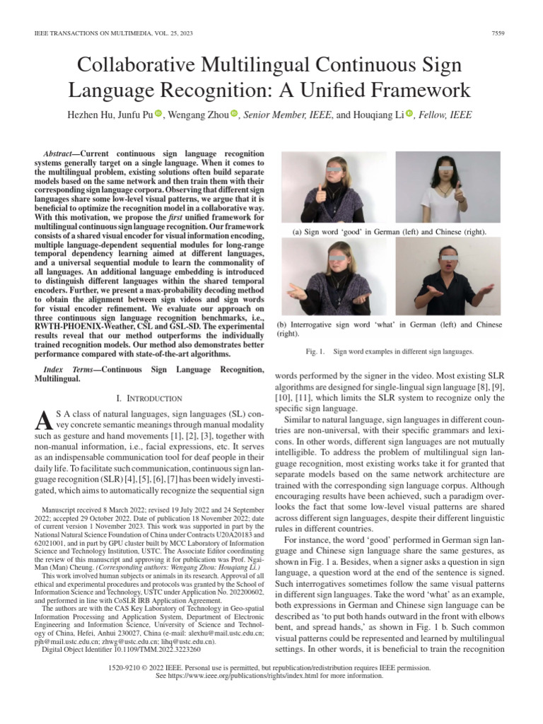 Collaborative Multilingual Continuous Sign Language Recognition A Unified Framework | PDF
