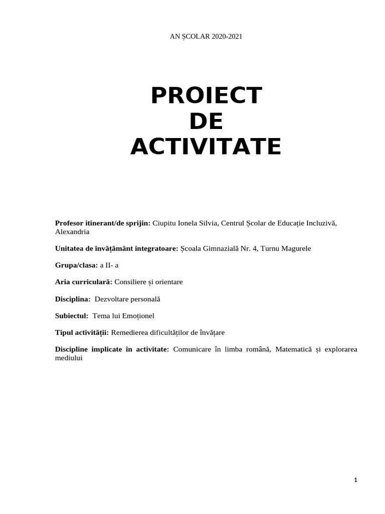 TEMA LUI EMOTIONEL Proiect | PDF