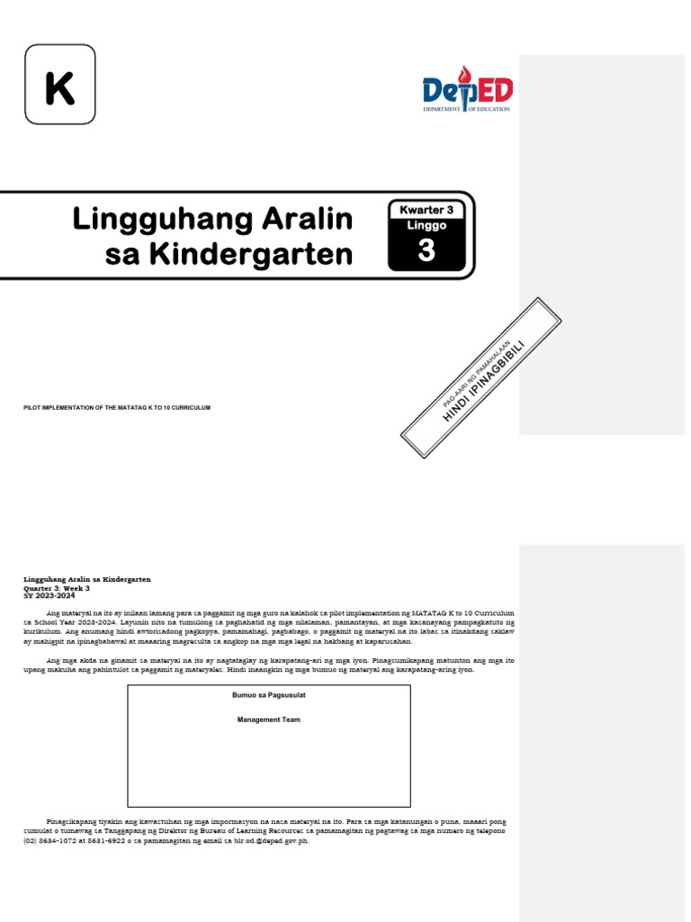 Eval LE Kindergarten Q3 Week3 v.1 | PDF