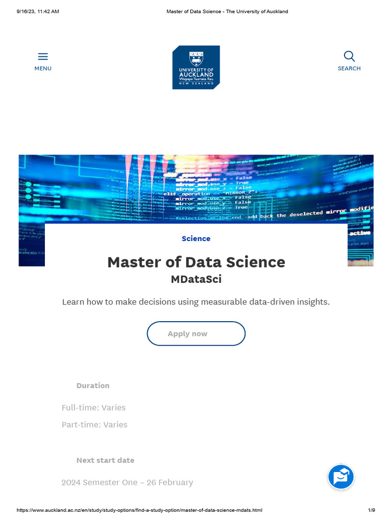 Master of Data Science - The University of Auckland | PDF