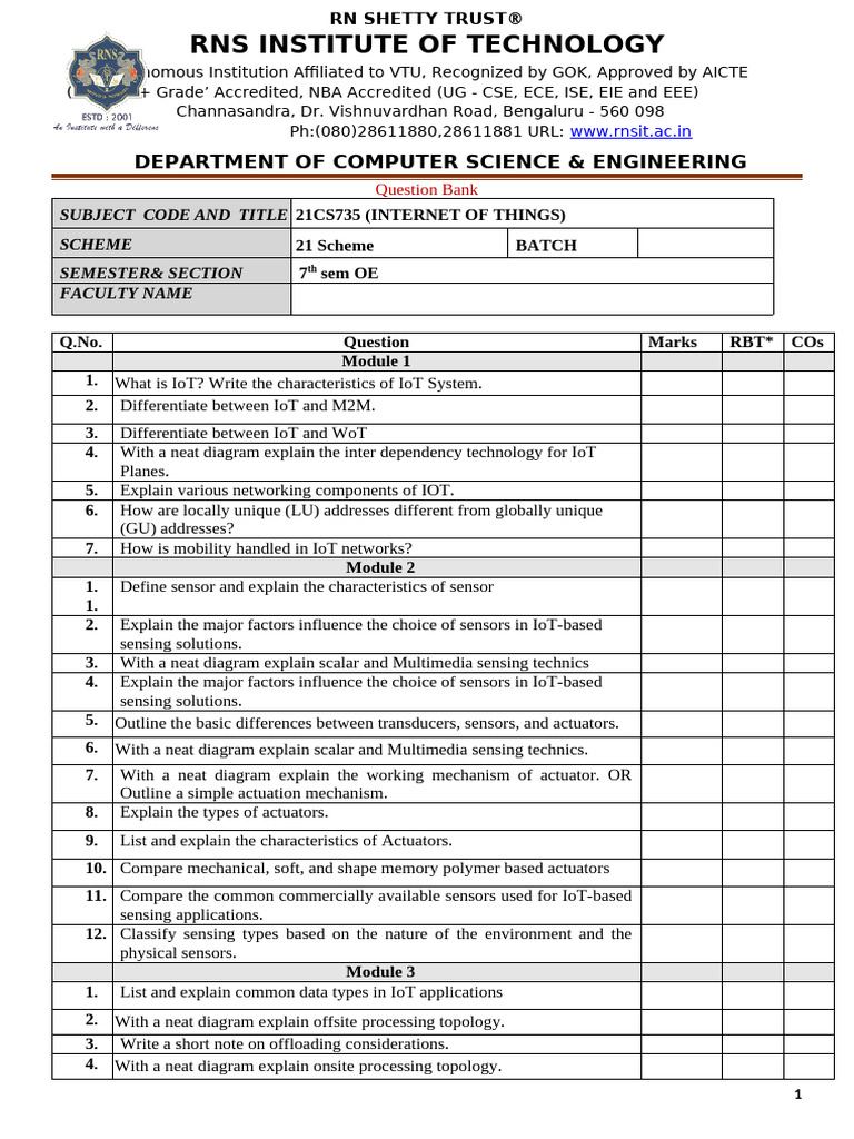 Question Bank - Module1,2 | PDF