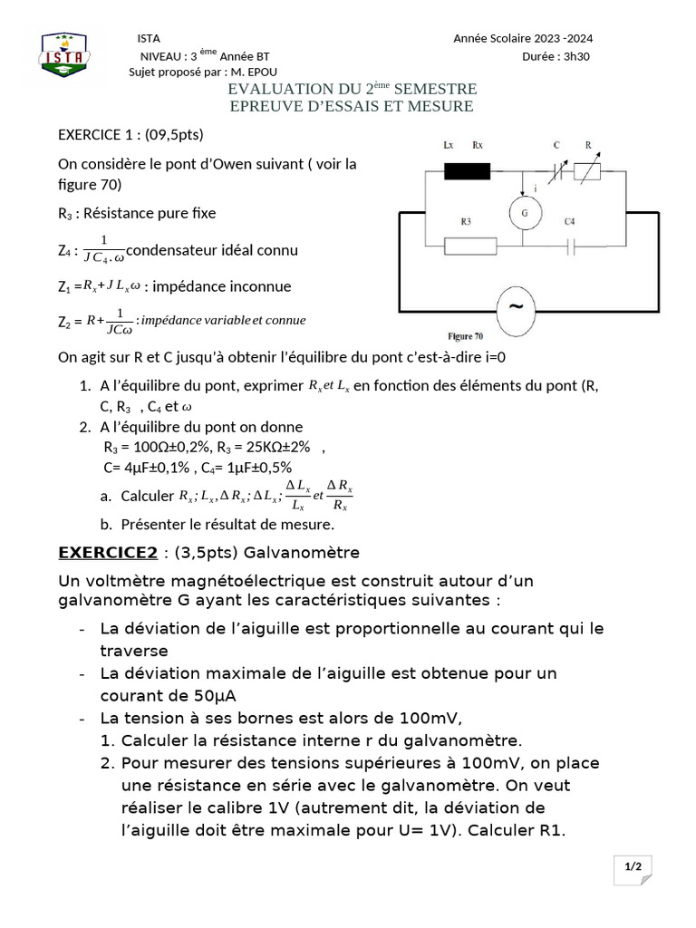 Ista Devoir BT 3 Essais Mesure | PDF
