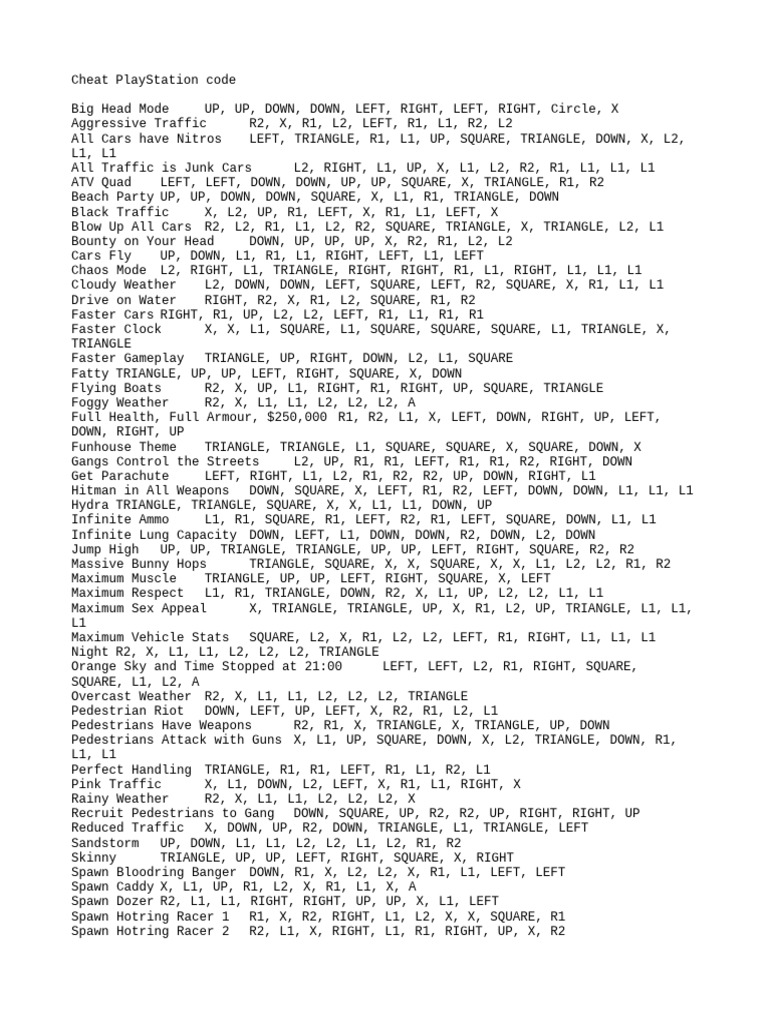 All GTA San Andreas PlayStation Cheat Codes (Including The Definitive ...