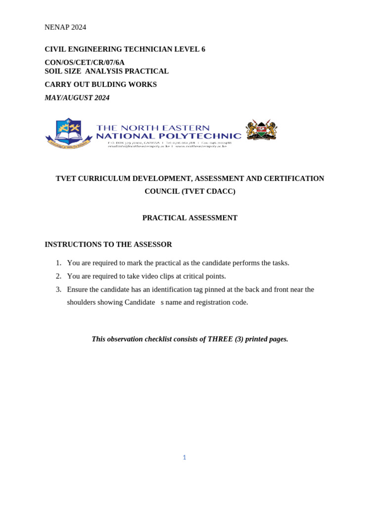CIVIL ENGINEERING LEVEL 6 Soil Size Analysis PRACTICAL | PDF