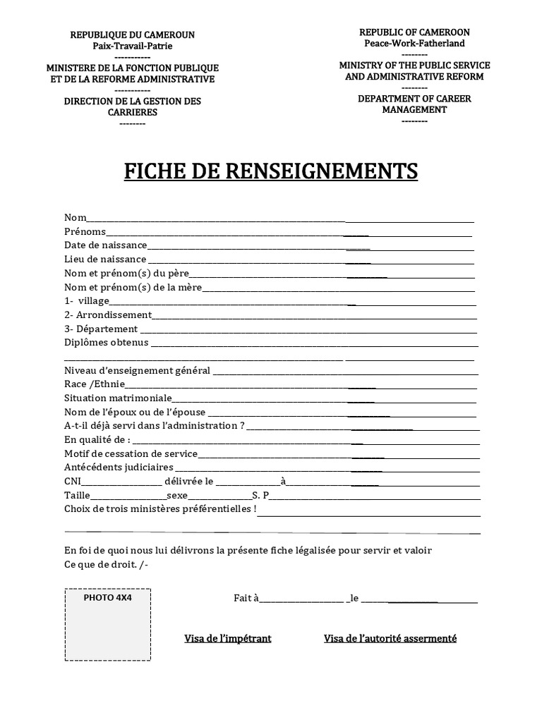 FICHE DE RENSEIGNEMENTS | PDF