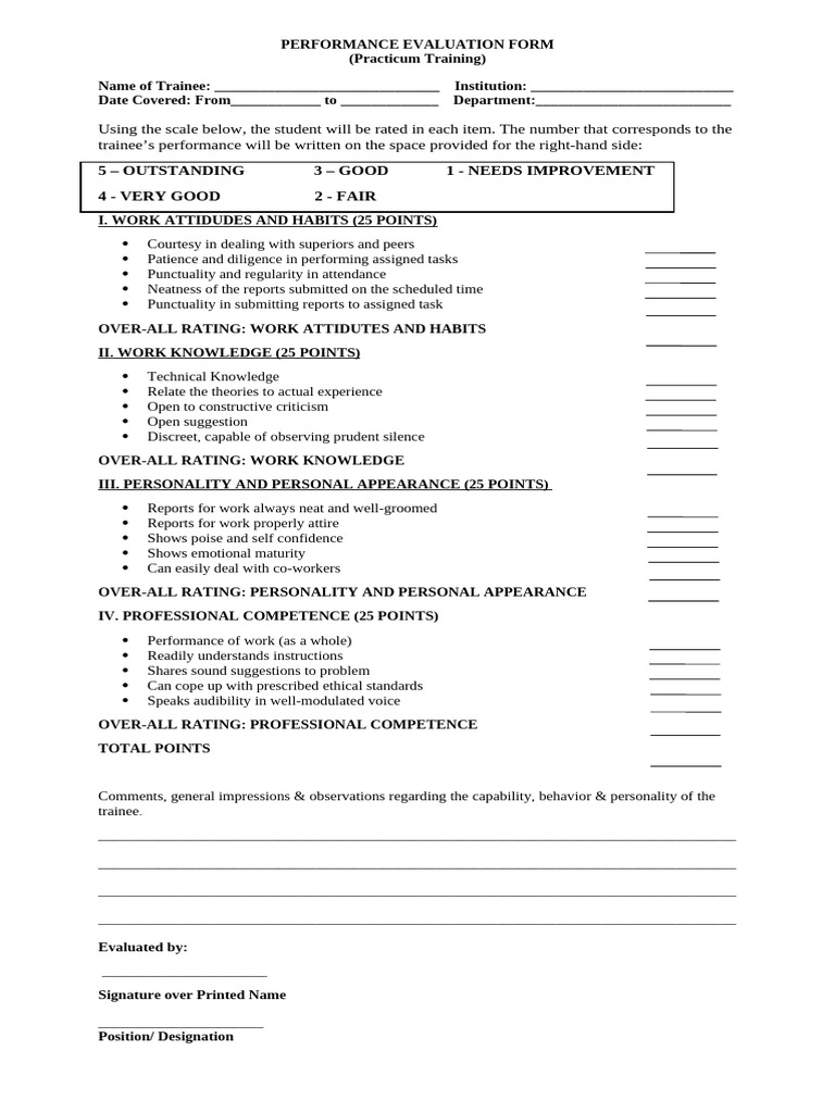 Performance Evaluation Form | PDF