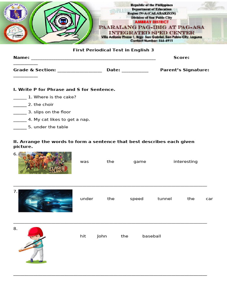 First Periodical Test in English 3 - 2023-2024 | PDF